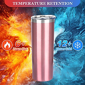FristChoice 20 oz Skinny Tumblers with Lid and Straw,Stainless Steel Vacuum Insulated Tumbler Cup Double Wall Travel Coffee Mug, Thermal Water Tumbler for Hot and Cold Drinks(Rose Gold,1)