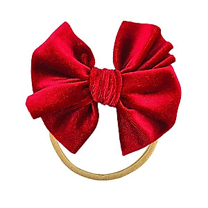 12 Pack Knot Velvet Bowknot Hair Bows Slim Skinny Thin Elastic Stretchy Super Soft Nude Nylon Headband Hairband Head Wraps Holder Accessories for Kids Toddler Infant Newborn Baby Girl Bulk