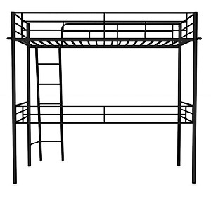 Lifeand Sturdy Twin Size Metal Loft Bed with Built-in Ladder and Guardrails for Space-Saving Solution in Kids' and Teens' Rooms,Black
