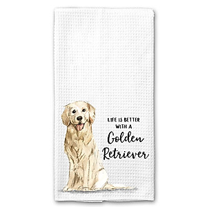 Watercolor Life is Better with a Golden Retriever Microfiber Kitchen Tea Bar Towel Gift for Animal Dog Lover