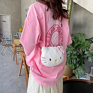 Cute Plush Crossbody Purse for Girls, Bowknot Shoulder Bag (White)