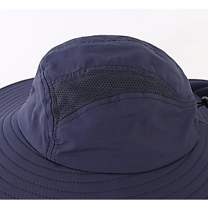Home Prefer Mens UPF 50+ Sun Protection Hat Wide Brim Fishing Hat with Neck Flap (Navy Blue)
