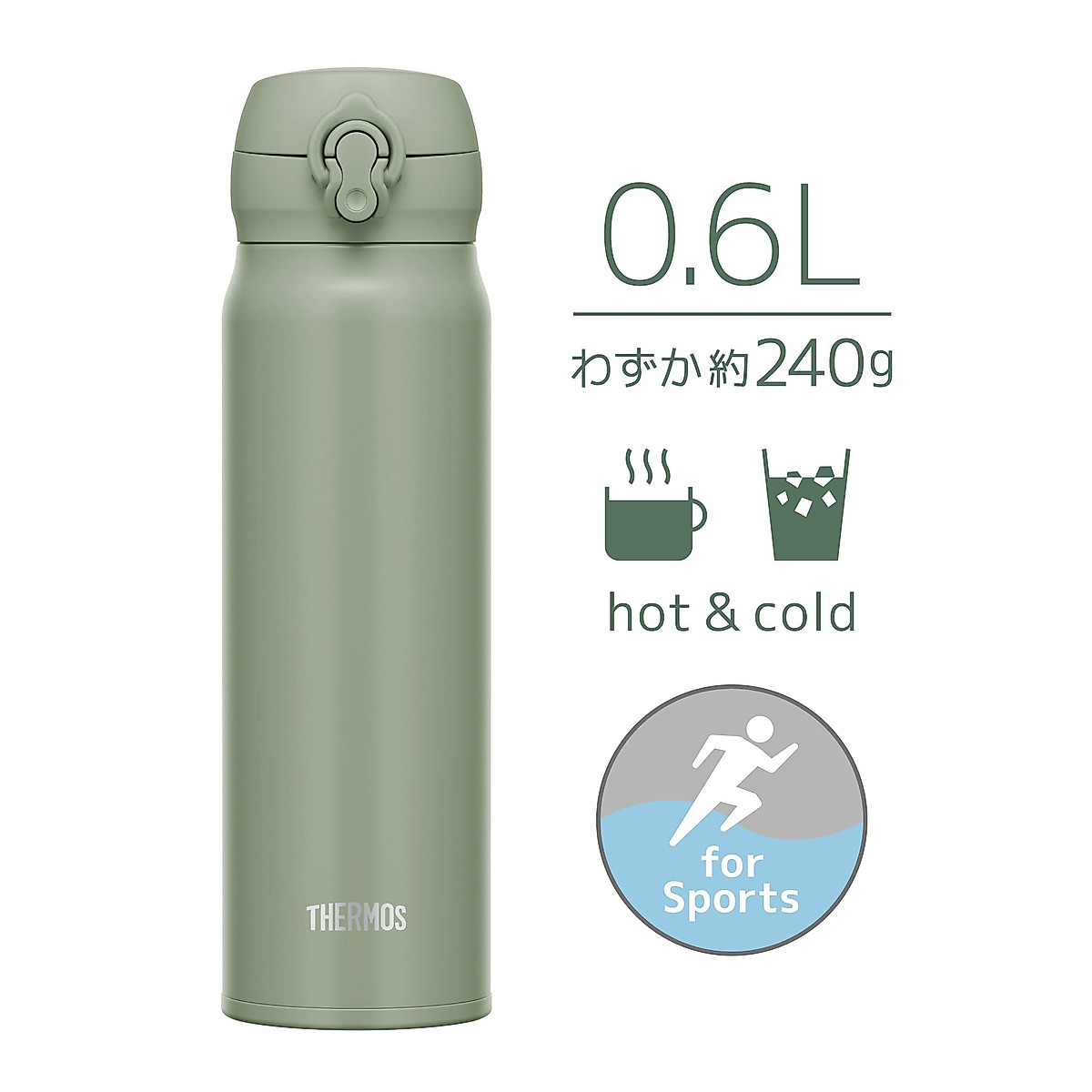 Thermos JNL-606 SMKKI Water Bottle, Vacuum Insulated Travel Mug, 20.3 fl oz (600 ml), Smoke Khaki