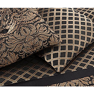 Chezmoi Collection 7-Piece Black/Gold Diamond Floral Medallion Jacquard Woven Comforter Set, California King