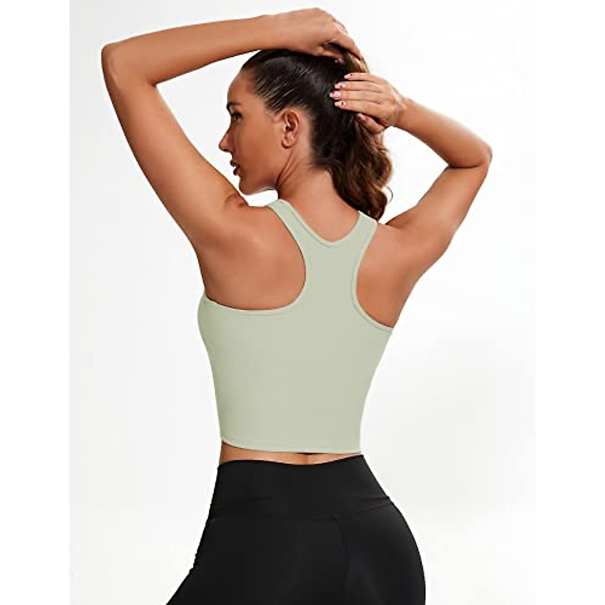 Wirefree Sports Bras for Women Longline Padded Racerback Yoga Bra Sleeveless Crop Tank Top with Built in Shelf Bra