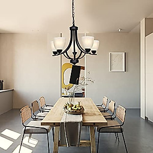 BONLICHT Traditional Chandelier Black 5 Light Modern Pendant Lights with Alabaster Glass, Industrial Vintage Dining Room Lighting Fixtures Hanging Flush Mount Ceiling Light for Bedroom Kitchen Island