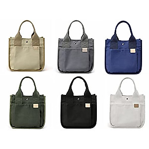 Women's Small Canvas Handbag Totes Purse Casual Multipocket Work Everyday Bag (Khaki)