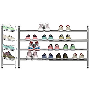 TZAMLI 4-Tier Free Standing Shoe Rack Metal Iron of Expandable and Adjustable Shoes Organizer, Stackable Shoe Shelf for Entryway Doorway, 24.41" x 8.66" x 25.98" (Silver Gray, 4-Tier)