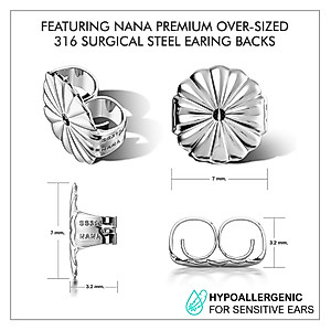 NANA Jewels Womens 14k Gold Post – Platinum Sterling Silver Hypoallergenic Stud Earring, 2.50ctw