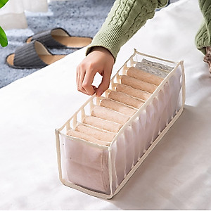 AmasSmile Wardrobe Clothes Organizer, 7 grids Washable Clear Mesh Closet Organizers and Storage Bins Drawer Dividers for Underwear，Bra, Underpants, Socks(3PCS BEIGE)