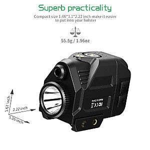 SIXRAY 500 Lumens LED Pistol Light with Blue Beam Laser Combo, Magnetic Charging Tactical Flashlight for Picatinny and Glock Rail, Handgun Weapon Light with Strobe Mode