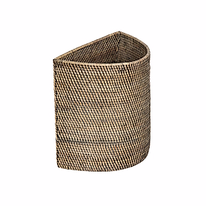 KOUBOO Rattan Laguna Half-Moon Waste Basket Trash Can – Laundry Room Storage, Wicker Garbage Can, Office, Bathroom, Kitchen, Bedroom Waste Basket, Gray - Brown