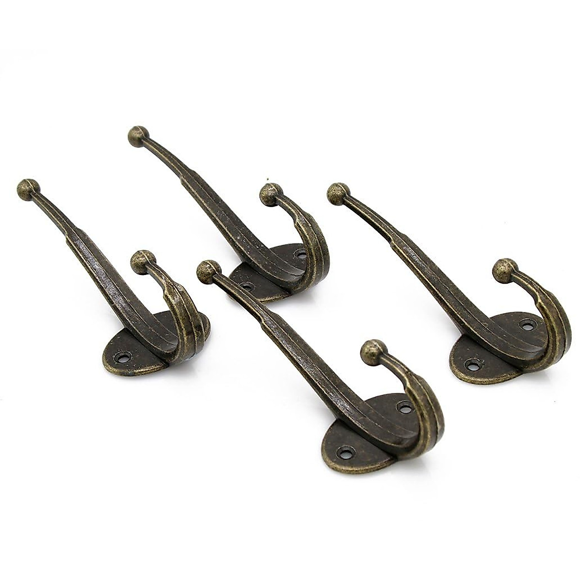 LXZ 4 PCs Antique Brass Wall Mounted Hooks - Wall Hooks - Hat Hangers Robe Hooks, Height 4.8-in (12 cm)