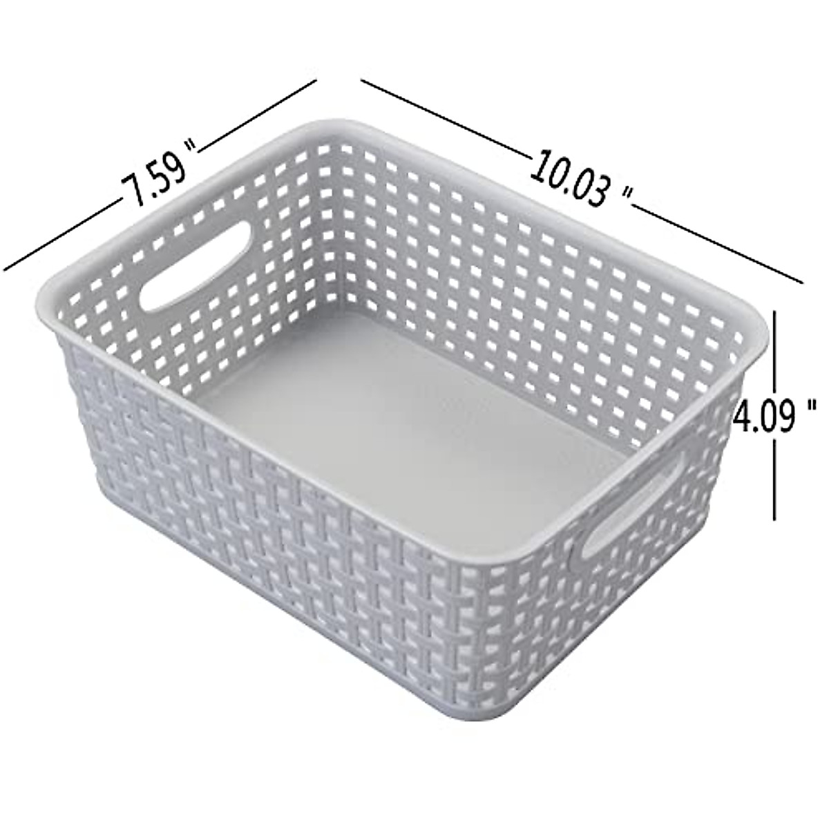 Obstnny 6-Pack Weave Storage Basket, Plastic Pantry Organizer Bins, Sliver Grey