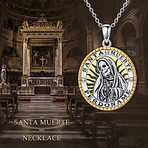 YAFEINI Santa Muerte Necklace 925 Sterling Silver Santa Muerte Pendant Sugar Skulls Death Mexican Amulet Jewelry…