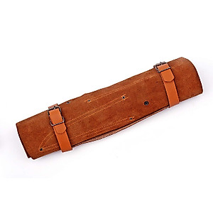 HM-(Brown) Custom Made Damascus Steel #6 Pcs of Professional Utility Kitchen knives Set Comes with Sweet Leather Roll Kit (3712)