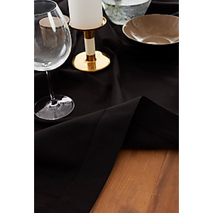 Solino Home Black Tablecloth – Cotton Linen Hemstitch Tablecloth 52 x 52 Inch – Machine Washable Square Table Throw for Summer