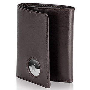 Stealth Mode Men's Leather Trifold Wallet with Airtag Holder and RFID Blocking (Coffee)