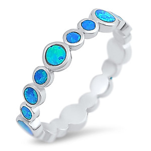 Eternity Blue Simulated Opal Stackable Ring New .925 Sterling Silver Band Size 4