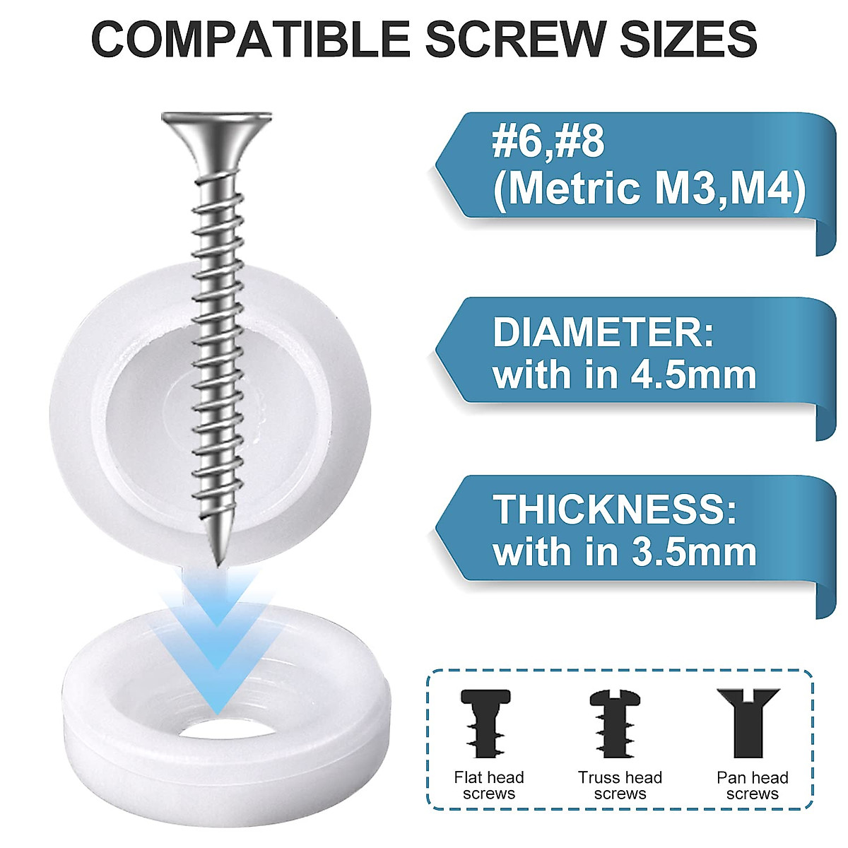 200pcs Screw Caps, Sopito Plastic Hinged Screw Cover Caps Fold Screw Snap Covers Washer Flip Tops for Covering Screw Heads, Screw Protection (White)