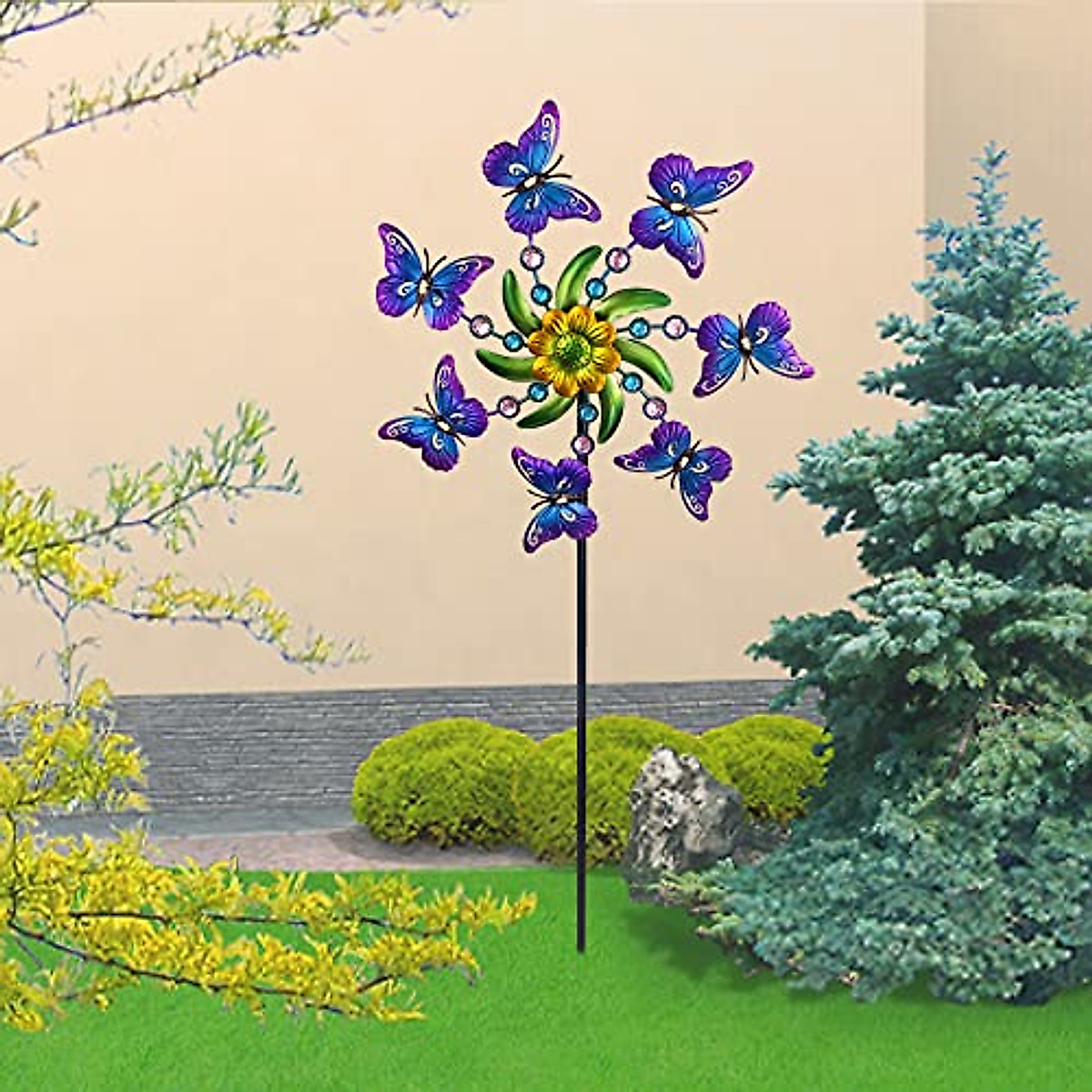 COOZZYHOUR 39" Butterfly Wind Spinner Stake for Yard and Garden ,Outdoor Metal Windmill,Single Direction Wind Sculptures, Kinetic Windmills Catchers for Garden Decorations.
