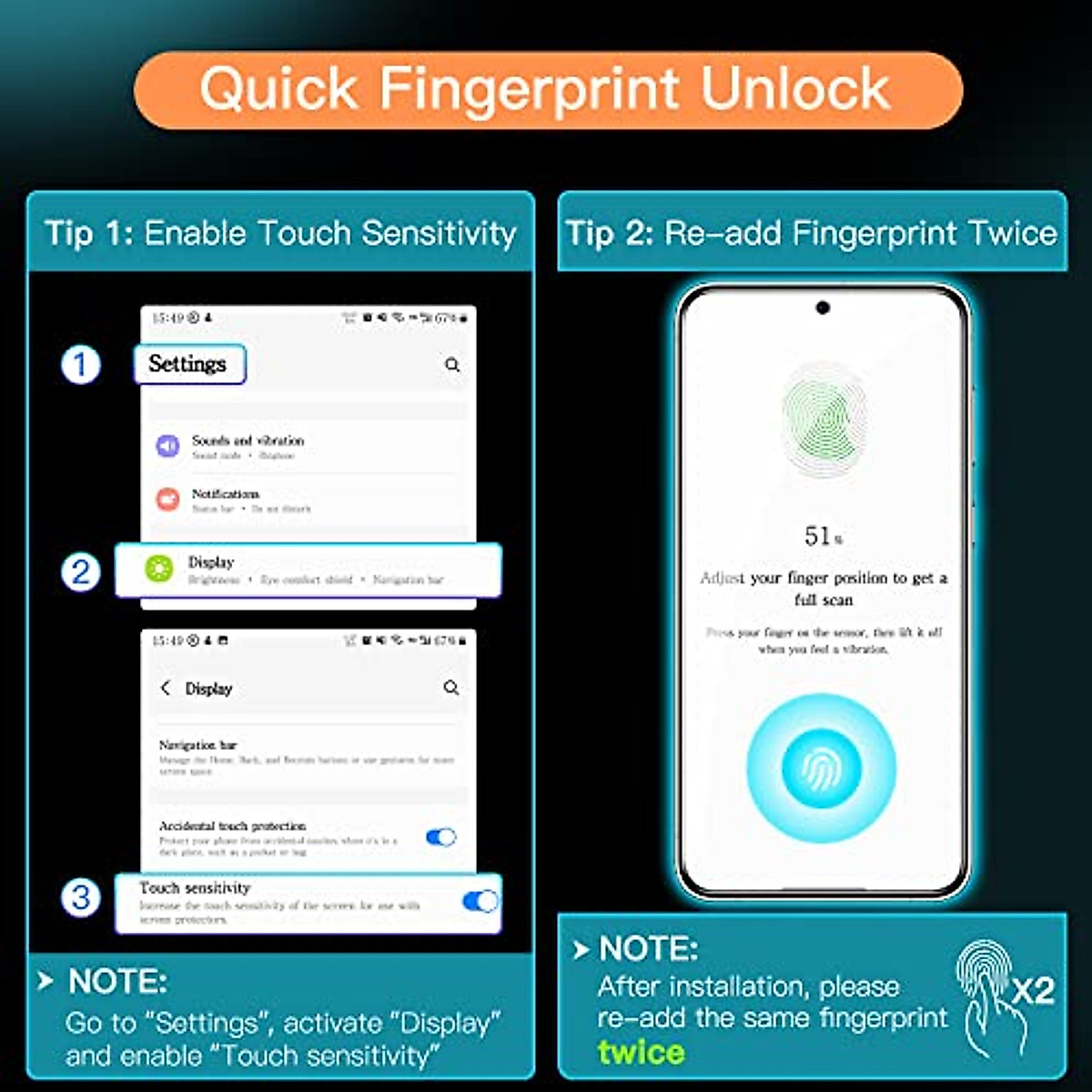 JETech Screen Protector for Samsung Galaxy S23 5G 6.1-Inch, Tempered Glass Film, Fingerprint ID Compatible, HD Clear, 3-Pack