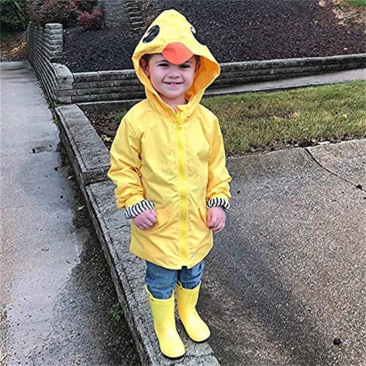 CM C&M WODRO Toddler Baby Boy Girl Duck Rain Jacket Cute Cartoon Yellow Raincoat Hoodie Kids Coat Fall Winter School Outfit (Yellow, 90 (2T))