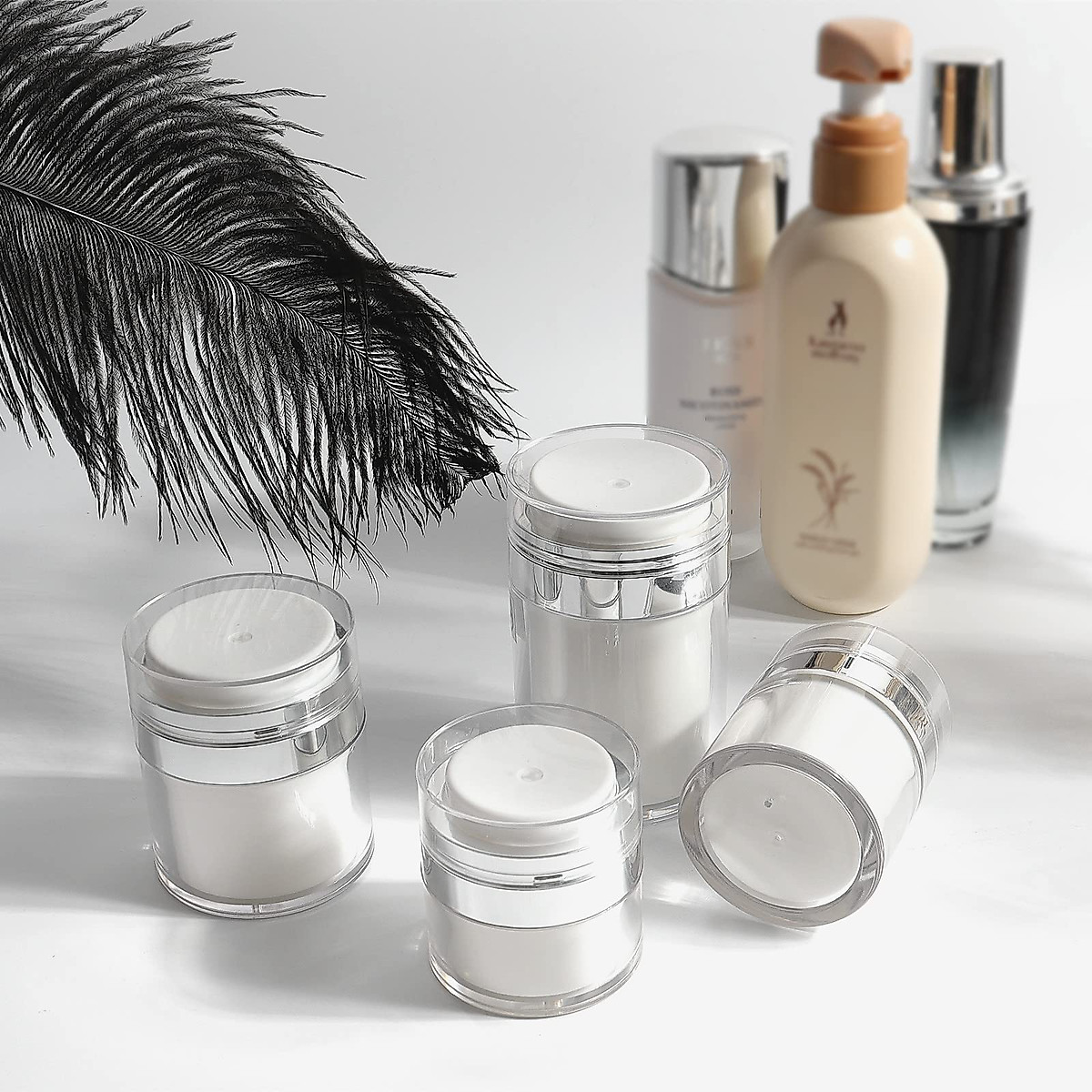 Airless Pump Jar - 0.5 Oz Air Pump Container for Cream, Pump Moisturizer Drunk Elephant Container, Empty Cream Subpackage Jar Vacuum Bottle Dispenser for Skincare Makeup Lotion