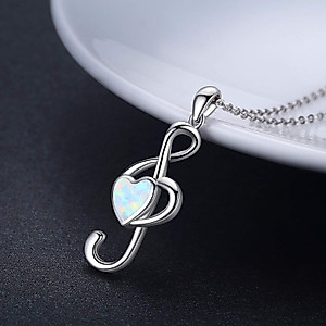 StoryMidir Music Note Necklace Gifts for Music Lovers 925 Sterling Silver Opal Musical Necklace Treble Clef Piano Necklace Music Jewelry Gifts for Women Mom