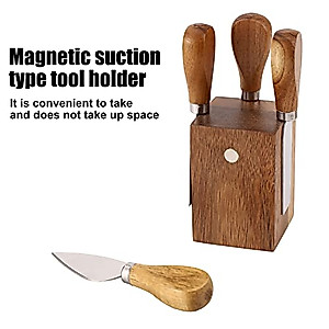 olelo 4 Pieces Cheese Knives Set Includes 4 Stainless Steel Cheese Slicer Cheese Cutter with Wooden Handle & 1 Wooden Magnetic Block Stand…