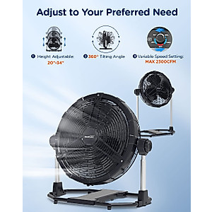 Geek Aire Battery Operated Fan with Adjustable Height and tilt, 16'' Portable Rechargeable High Velocity Misting Floor Fan with Detachable Battery, Up to 10 Hours for Outdoor Patio and Camping Gear