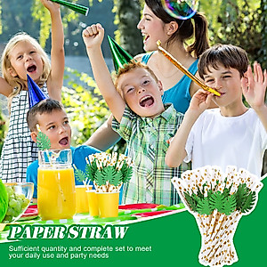 50 Pcs Disposable Straws Glitter Palm Leaves Paper Straws Hawaiian Luau Party Paper Straw Tropical Leaves Party Decor for Cocktail Soft Drinks Hawaiian Luau Party Supply