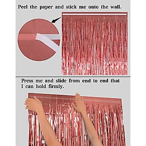 Rose Gold Bachelorette Party Decorations, Melsan 3.2 x 8 ft Tinsel Backdrop Foil Fringe Curtains for Birthday, Bridal Shower, Bachelorette Party - Pack of 2