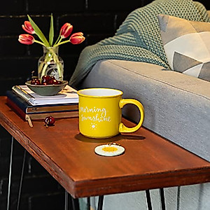 Eccolo Ceramic Coffee Mug and Keychain Charm, Large Tea Mug, Dishwasher/Microwave Safe - “Morning Sunshine”, Keychain and Stoneware Coffee Mug Set by Dayna Lee (Yellow, 19.6 oz)