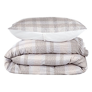 Nate Home by Nate Berkus 250TC Glen Plaid Duvet Cover Set | All-Season Cotton - Twin Size - from mDesign - 2 Piece - Includes 1 Duvet Cover, 1 Pillow Sham, Pearl Multi (Cream/Beige)