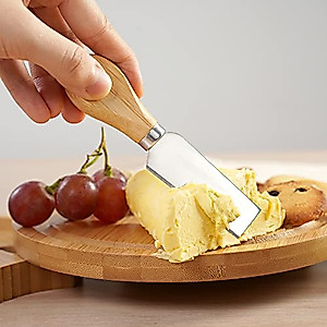 Bamboo Cheese Board and Knife Set,Round Charcuterie Board Set with 4 Knives,Cheese Board Set with Slide-Out Drawer,House Warming Gifts New Home