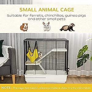 PawHut Small Animal Cage Habitat Indoor Pet Play House for Guinea Pigs Ferrets Chinchillas, with Accessories Hammock Water Bottle Balcony Ramp Food Dish, 31.5", Yellow