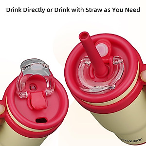 BJPKPK 18 OZ Insulated Travel Tumbler with Handle and Straw, Stainless Steel Water Bottle, Double Wall Vacuum Insulated Mug, for Work, Car, Travel, Cream