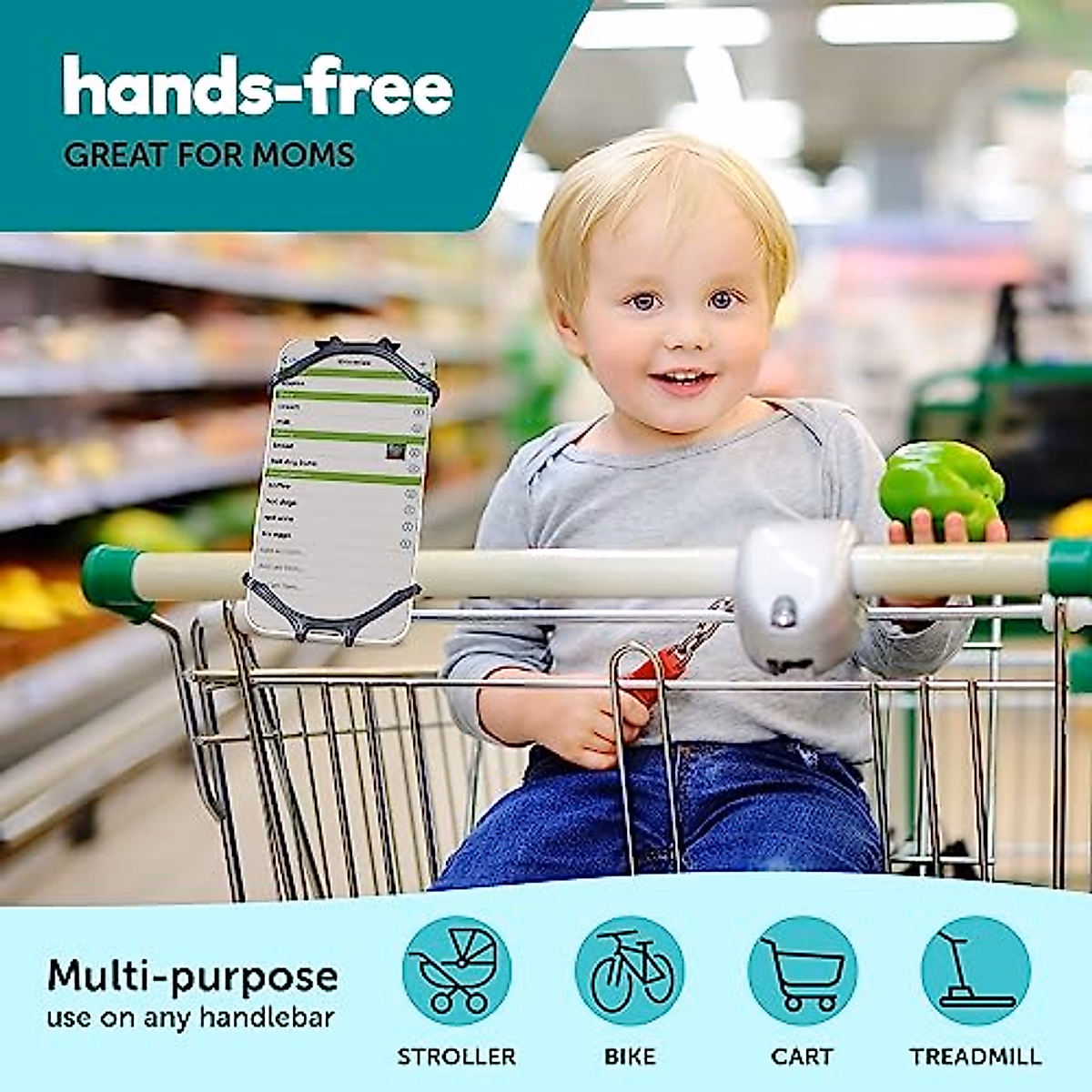 Hoovy Silicone Stroller Phone Holder | Cell Phone Holder for Strollers, Shopping Carts, or Handlebars | Phone Holder Mount for Strollers