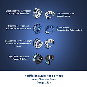 Jovivi 4 Pairs Mens Womens Stainless Steel Fashionable Multi-style Set Luxury Blue Hinge Snap Huggie Hoop Earrings 18G