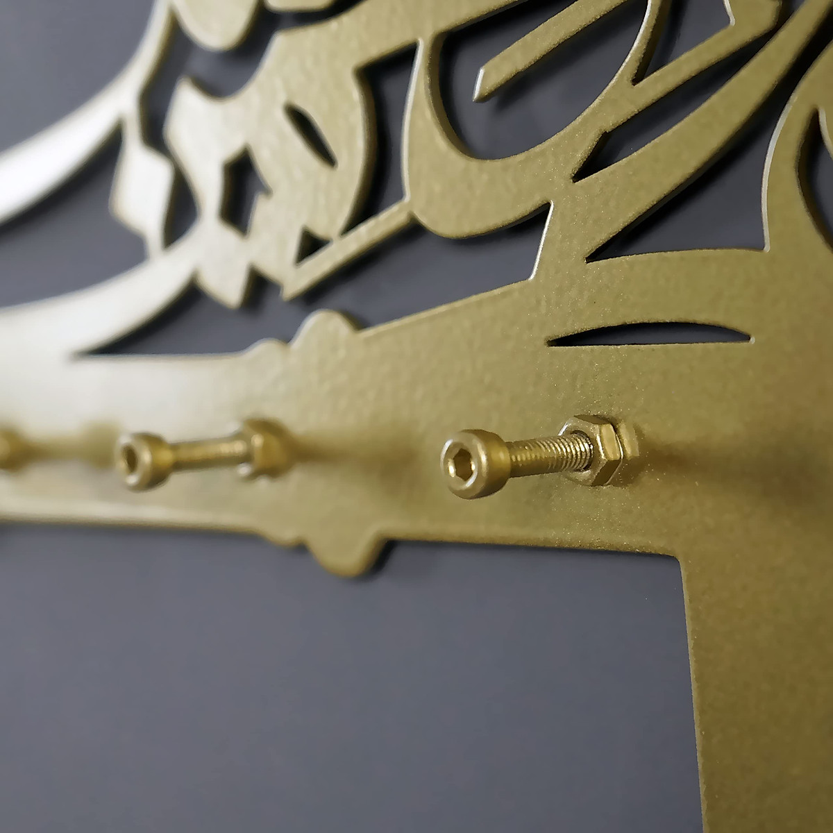 iwa concept Arabic Calligraphy Metal Islamic Key Holder | Islamic Wall Art | Ramadan Decorations | Modern Muslim Housewarming Gift | Eid Decor (Basmala Arabic Key Design (18 x 14 inches), Gold)