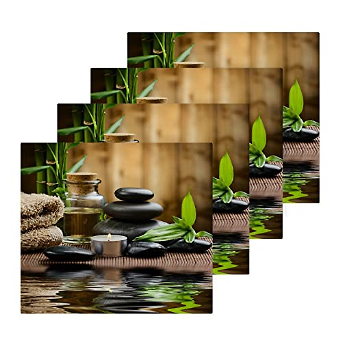 Kigai 6PCS Zen Basalt Stones on Wood Towels Cotton Washcloths Set,Quick Drying & Absorbent Soft Bathroom Hand Towel Lightweight & Portable Fingertip Towel