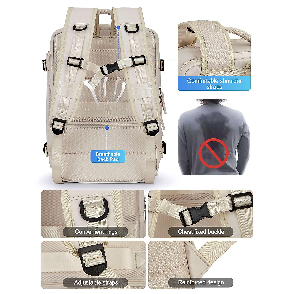 VGCUB Carry on Backpack,Large Travel Backpack for Women Men Airline Approved Gym Backpack Waterproof Business Laptop Daypack,Beige