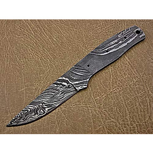 8.25 inchesstraight back Damascus Steel Blank Blade Skinning Knife with 3 Pin Hole & an Inserting Hole Space, 4 inches Cutting Edge, Hand forged Twist Pattern