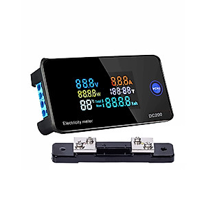 diymore DC 0-200V 50A LCD Display Digital Current Voltage Power Meter DC Amp and Volt Meter Current Energy Monitor Voltmeter Ammeter Wattmeter Panel with 50A Shunt