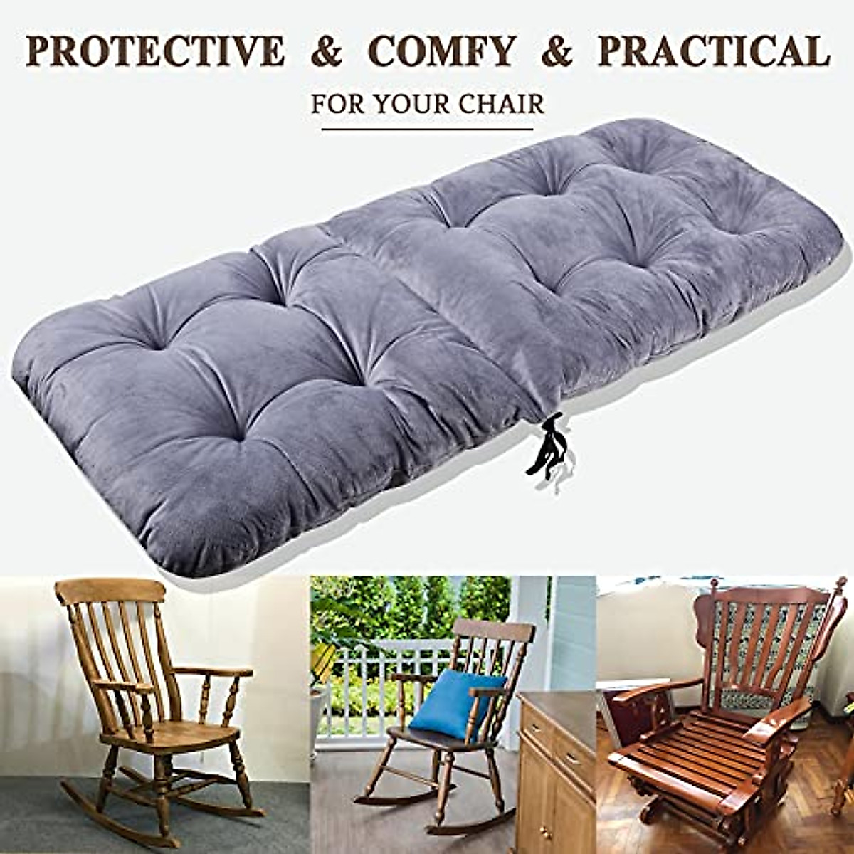 Big Hippo Solid Twill Swivel Rocker Chair Cushion, Rocking Chair Cushion,Soft Thicken Rocking Chair Cushion with Ties for Outdoor Indoor Home Office,Gray 48" x18"