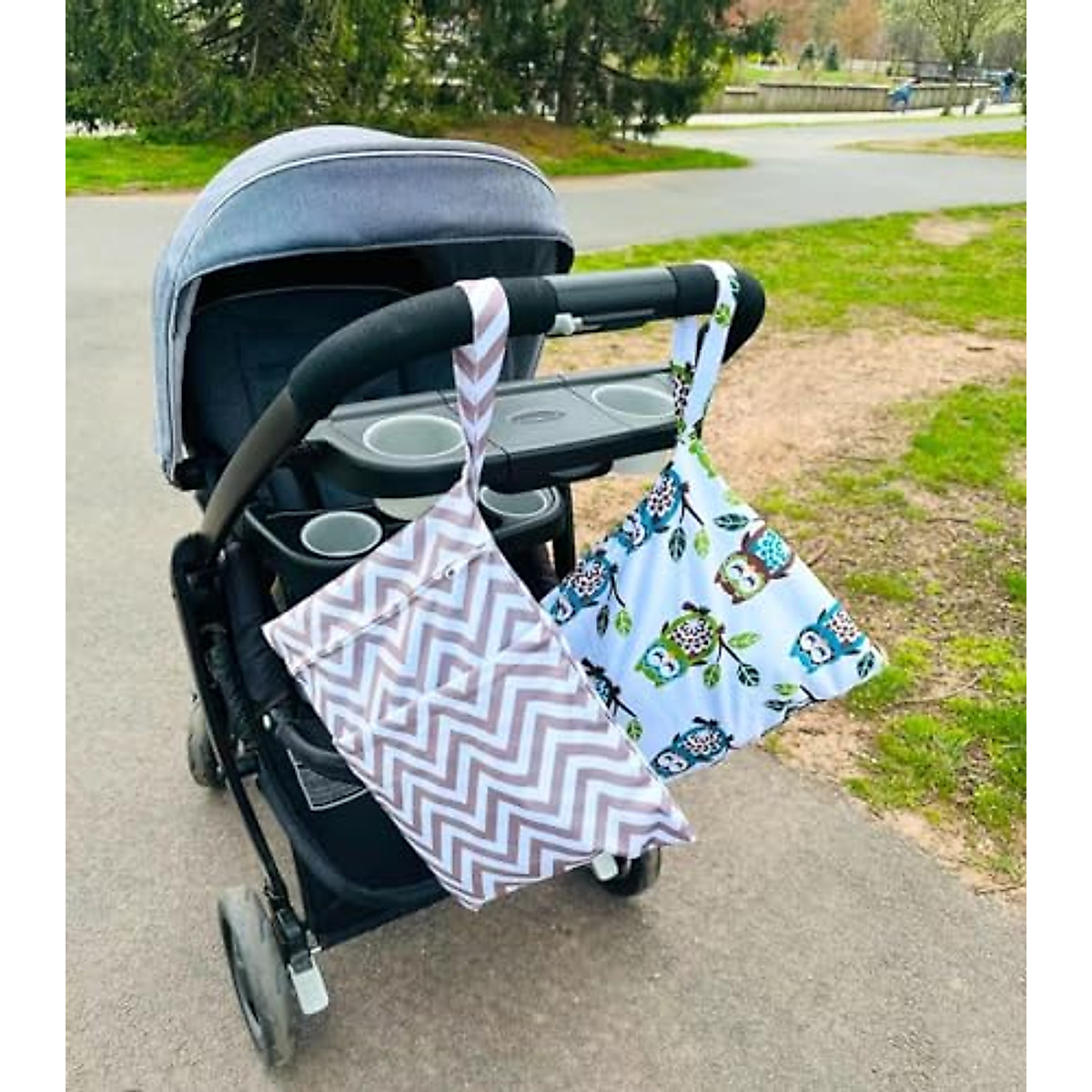 PandaEar (2 Pack Waterproof Wet Dry Bags Reusable Cloth Diaper | Multi-Functional Beach Travel Pool Yoga Gym Bag for Baby Items Swimsuits or Wet Clothes (Multi-Color 1)