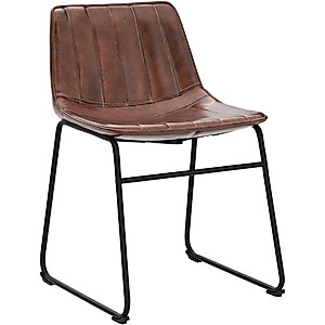 Yaheetech PU Leather Dining Chairs 18" Armless Chairs Indoor Upholstered Kitchen Dining Room Chairs with Metal Legs, Set of 2, Brown