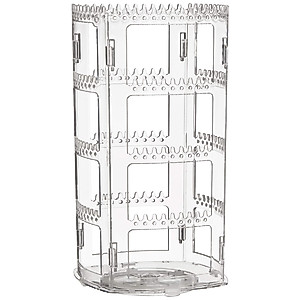 Sooyee 360 Rotating Earring Holder and Jewelry Organizer, 4 Tiers Jewelry Rack Display Classic Stand, 156 Holes and 160 Grooves for Necklaces Earrings Piercings, Clear