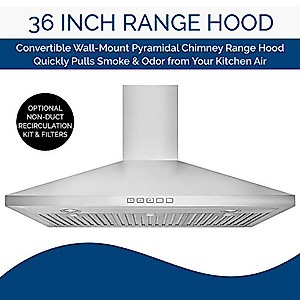 Broan-NuTone BWP2366SS Convertible Wall-Mount LED Lights Pyramidal Chimney Range Hood, 630 MAX Blower CFM, 36-Inch, Stainless Steel